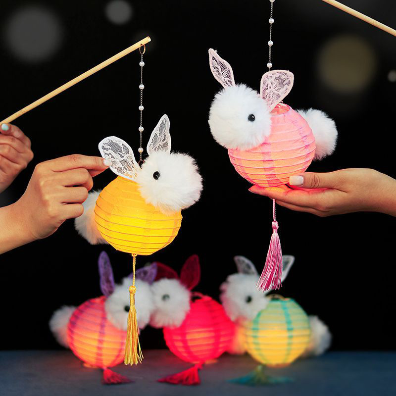 Moon Shape Rabbit Lantern Mid Autumn Handheld Lanterns Cute Funny Kids ...