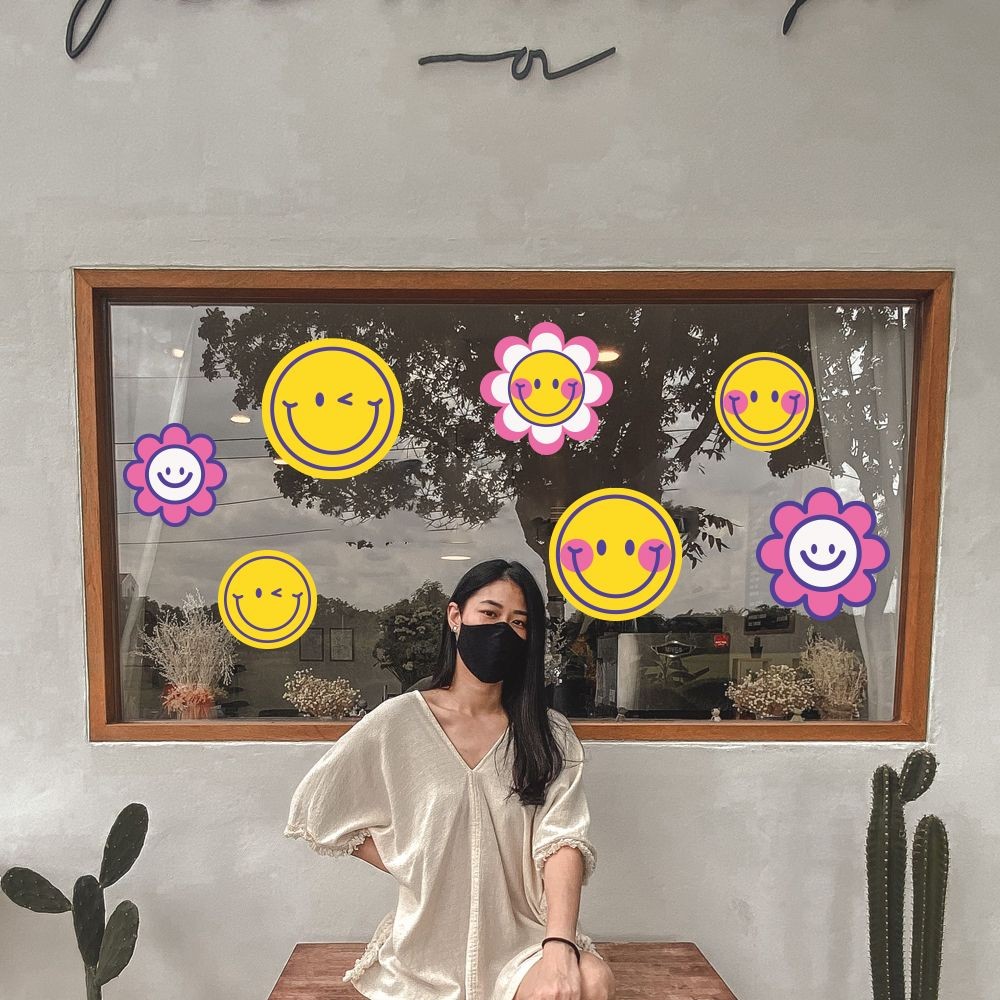 Cute Smiling Face Window Sticker Clothing Store Milk Tea Coffee Shop ...