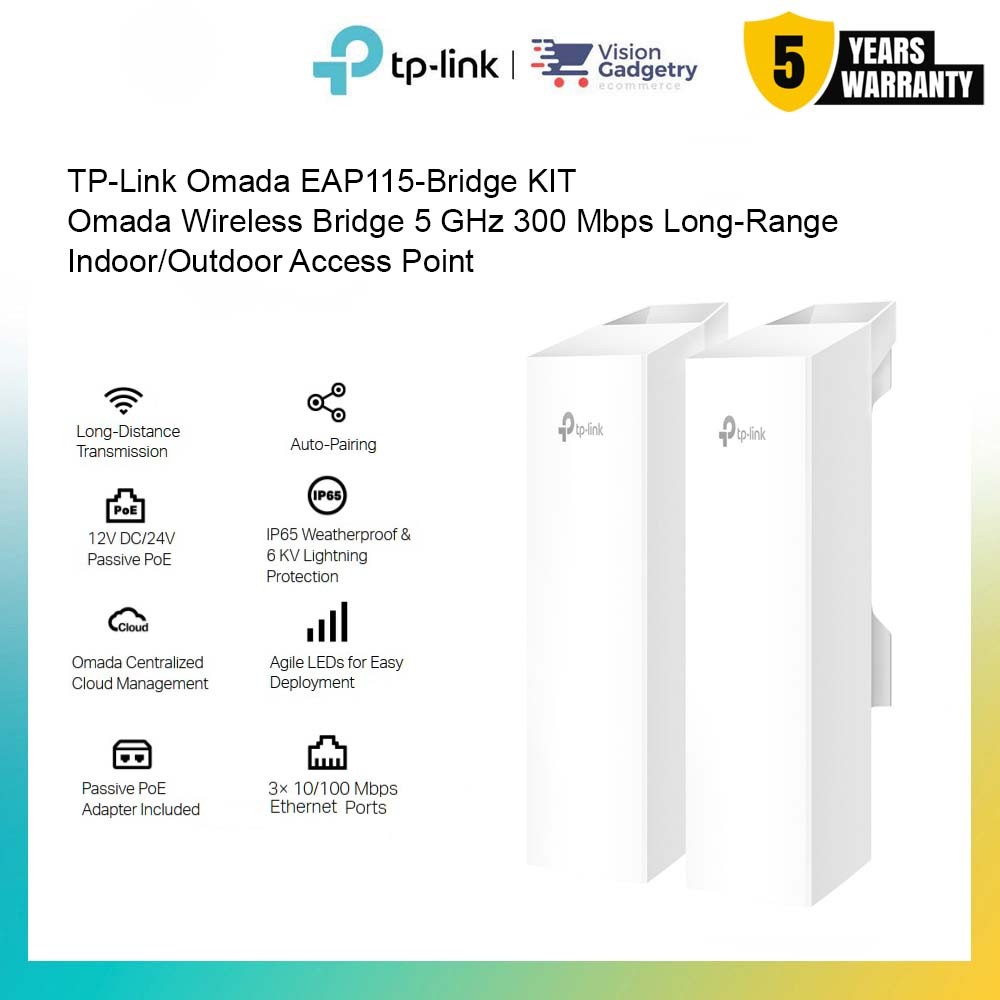 TP-Link EAP115-Bridge KIT Omada Wireless Bridge 5 GHz 300 Mbps Long ...