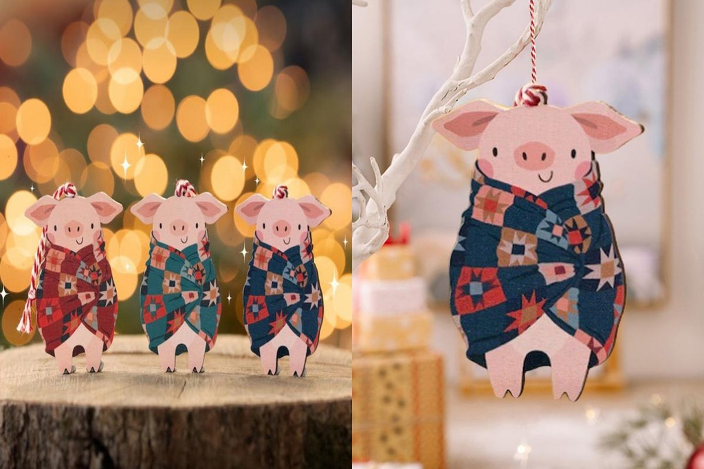 Wooden Pig Decorations Holiday Pig Hanging Decor Adorable Piglet ...