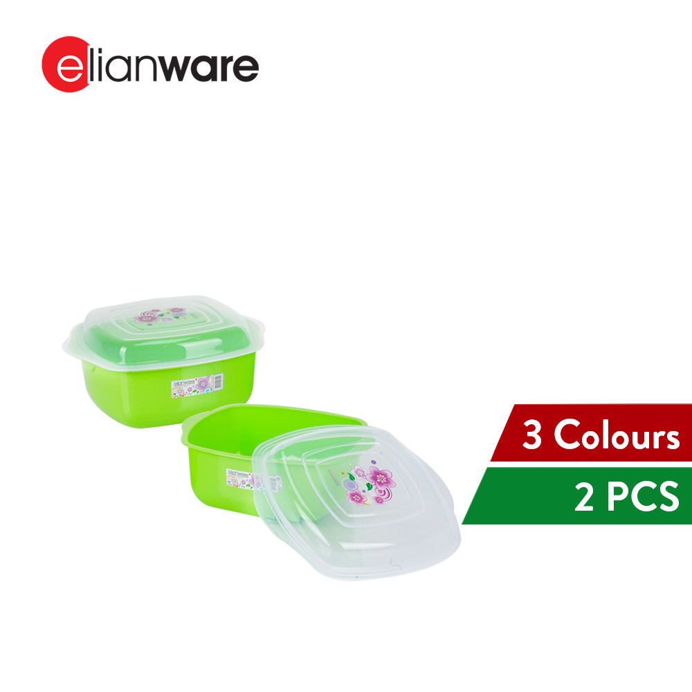 Elianware Flower Design Microwavable Food Storage (1750ml x 2 Pcs/Set ...