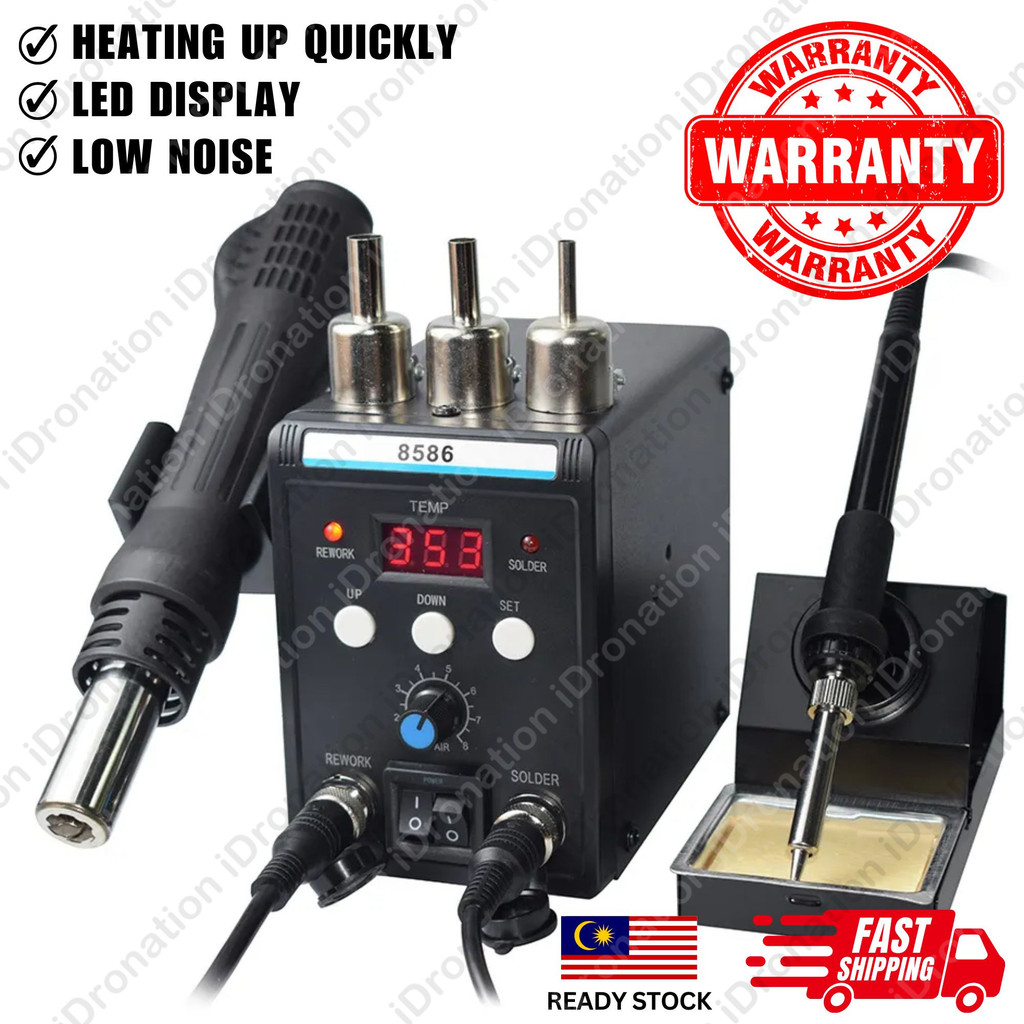 8586 Soldering Station 2 in 1 Digital Display LED ESD Hot Air Blower ...