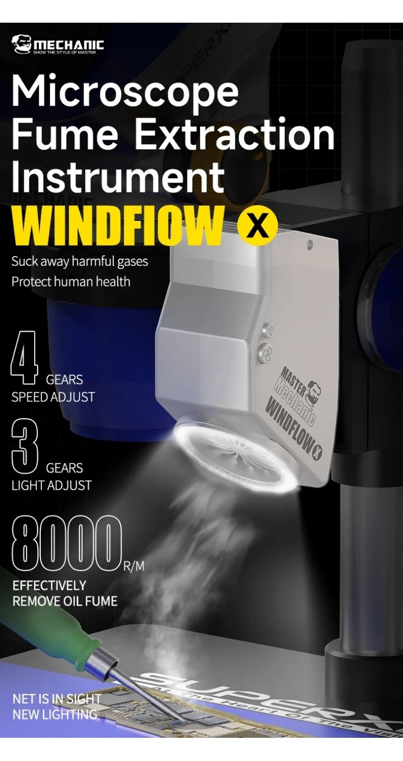 MECHANIC WindFlow X Exhaust Fan with Light Powerful Smoke Exhaust Tool Suitable for Microscopes ...