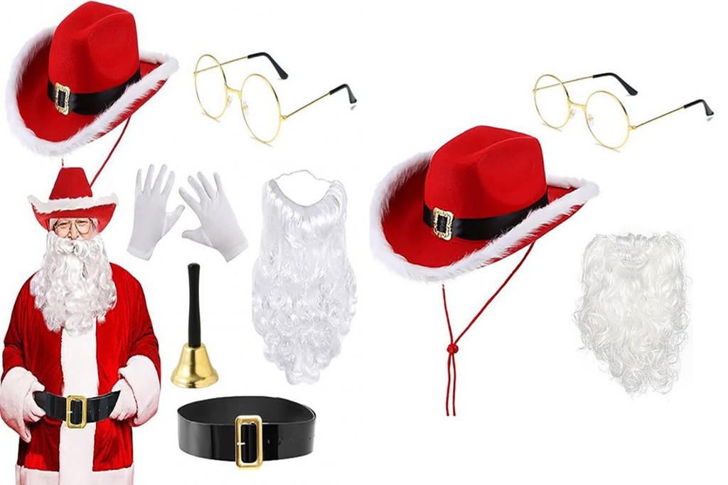 [SH] Santa Hat and Glasses Set Festive Santa Claus Attire Christmas ...