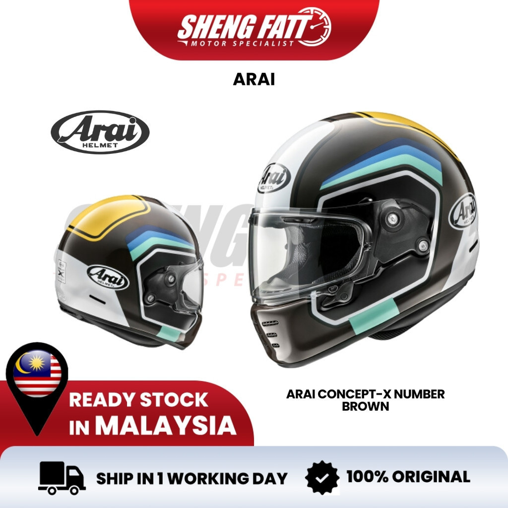 ARAI Concept-XE Number Brown Helmet Motor Full Face Original Cafe Racer ...