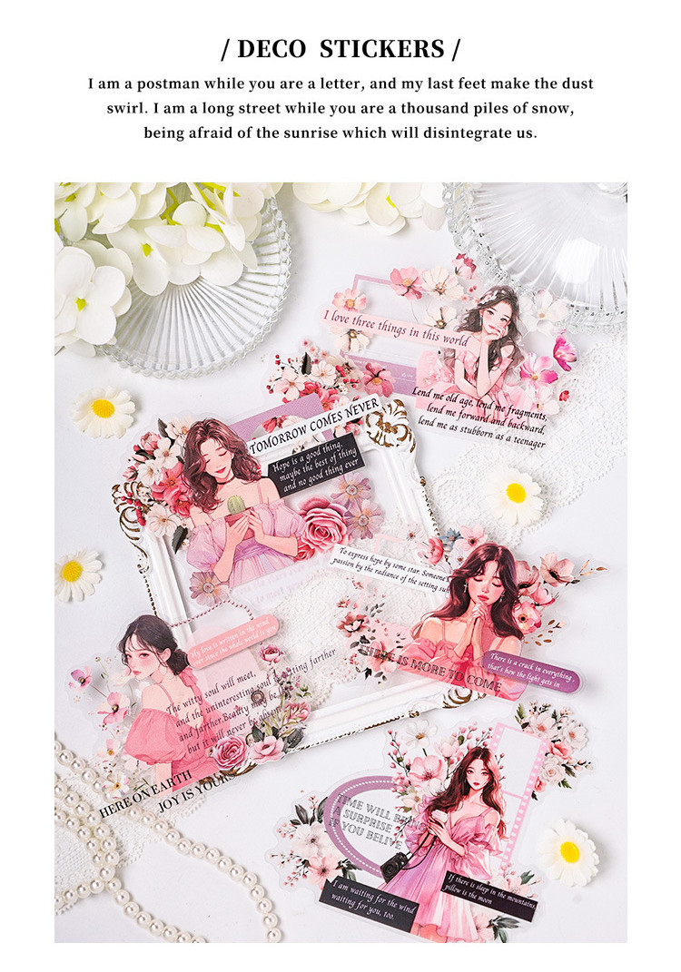 Mr. Paper 10 sheets/bag PET sticker Floral sempadan Girl rajah sticker ...