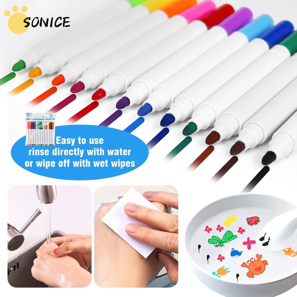 Magical Water Painting Pen 8 Colors Double Ended Magical Water Floating ...
