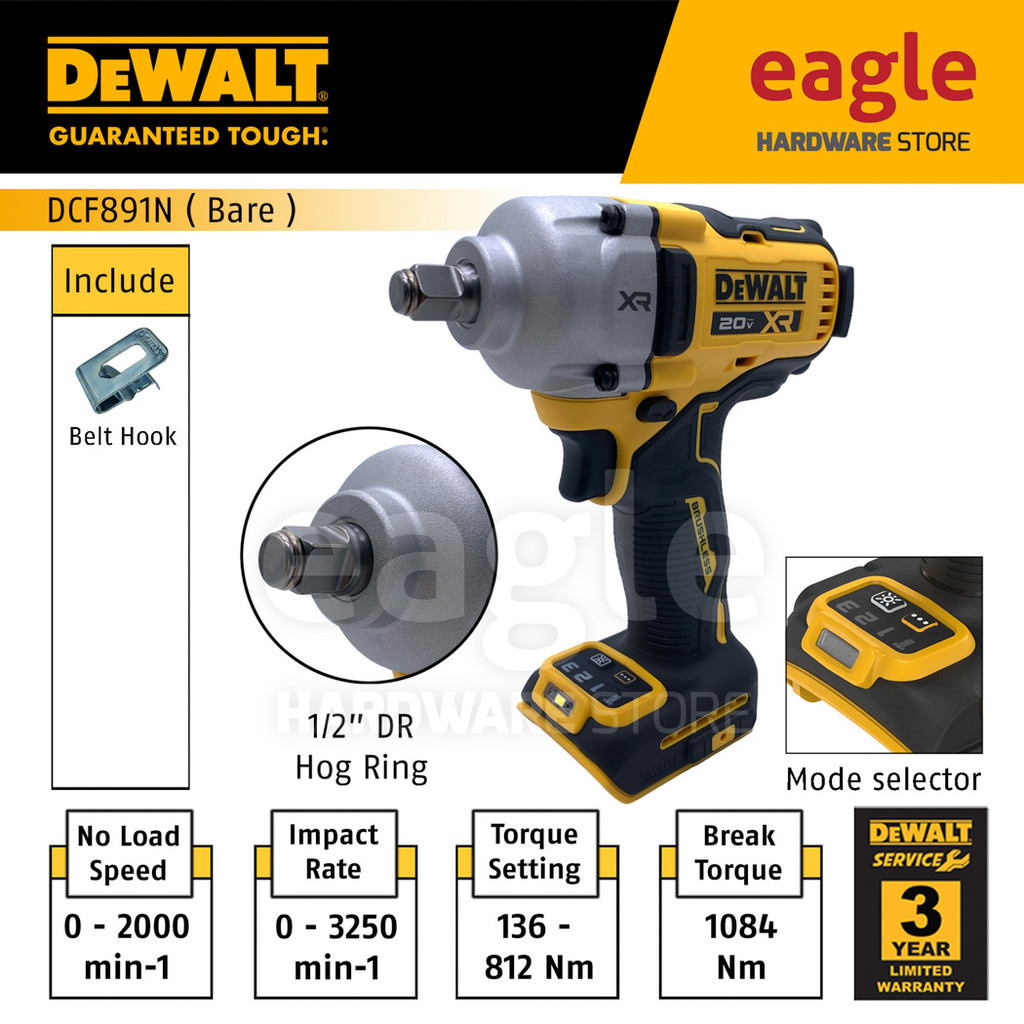 Dewalt DCF891N-B1 1/2" 18/20V Brushless Cordless Mid Torque Impact ...