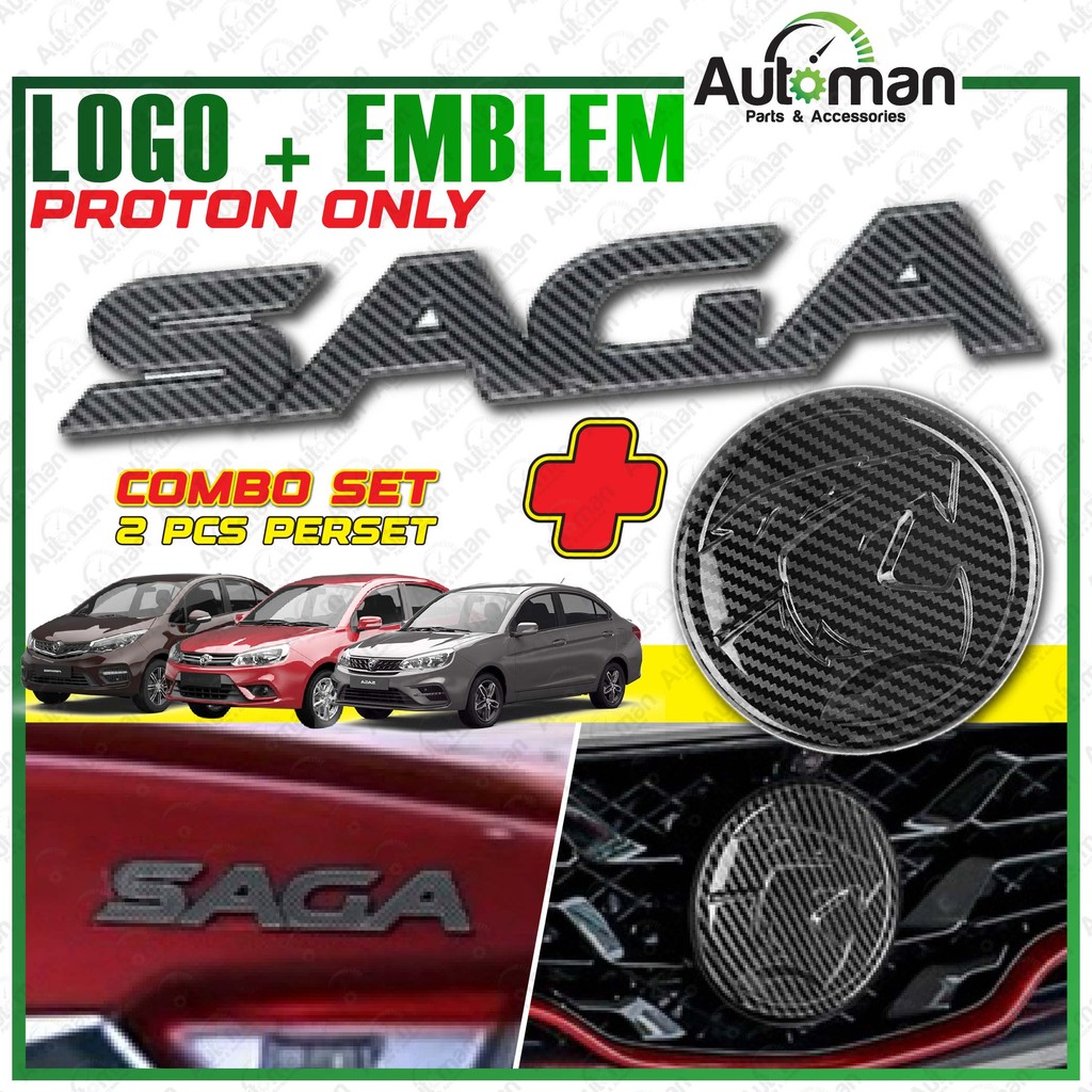 Combo Set Car Logo Rear Front + Emblem Wording Proton Saga Persona ...