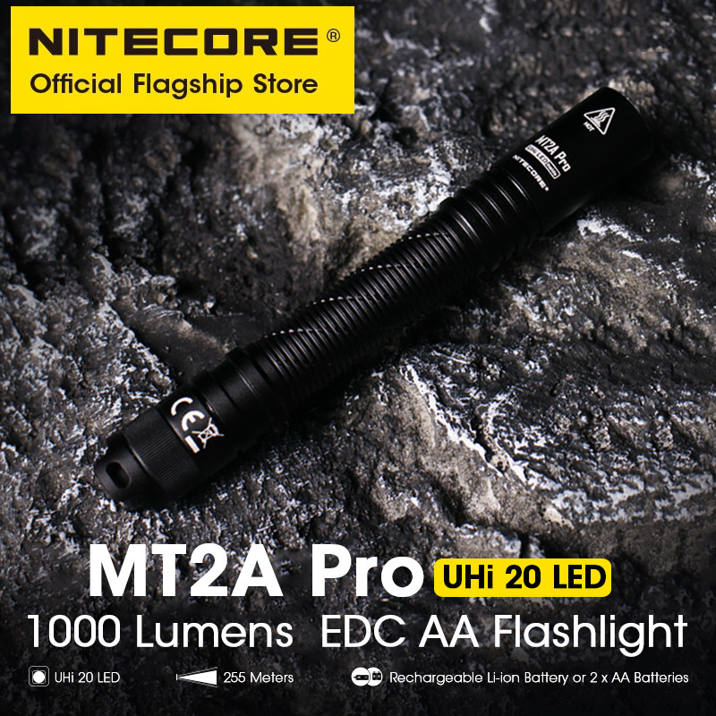 NITECORE MT2A Pro EDC Pocket Flashlight 1000 Lumens AA Torch UHi 20 LED Beam, NL1416R USB-C ...