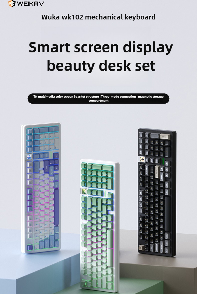 WEIKAV WK102 Mechanical Keyboard Wireless Tri-mode Bluetooth 2.4G Wired ...
