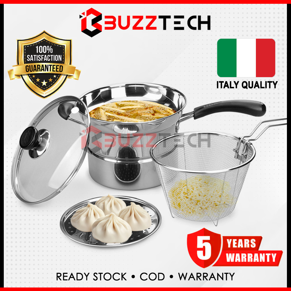 (5 YEARS WARRANTY) BuzzTech Italy Stainless Steel Multipurpose Pot Deep Fry Steam Cooking Pot ...