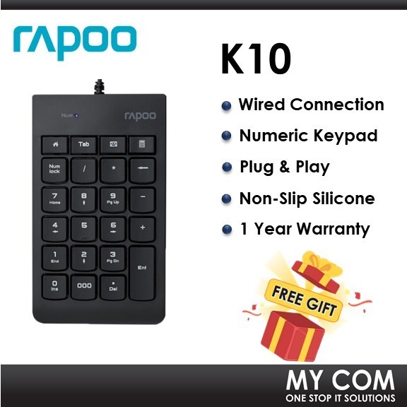 Rapoo K10 23 Keys Compact USB Wired Numeric Keypad PC Laptop Number Pad ...