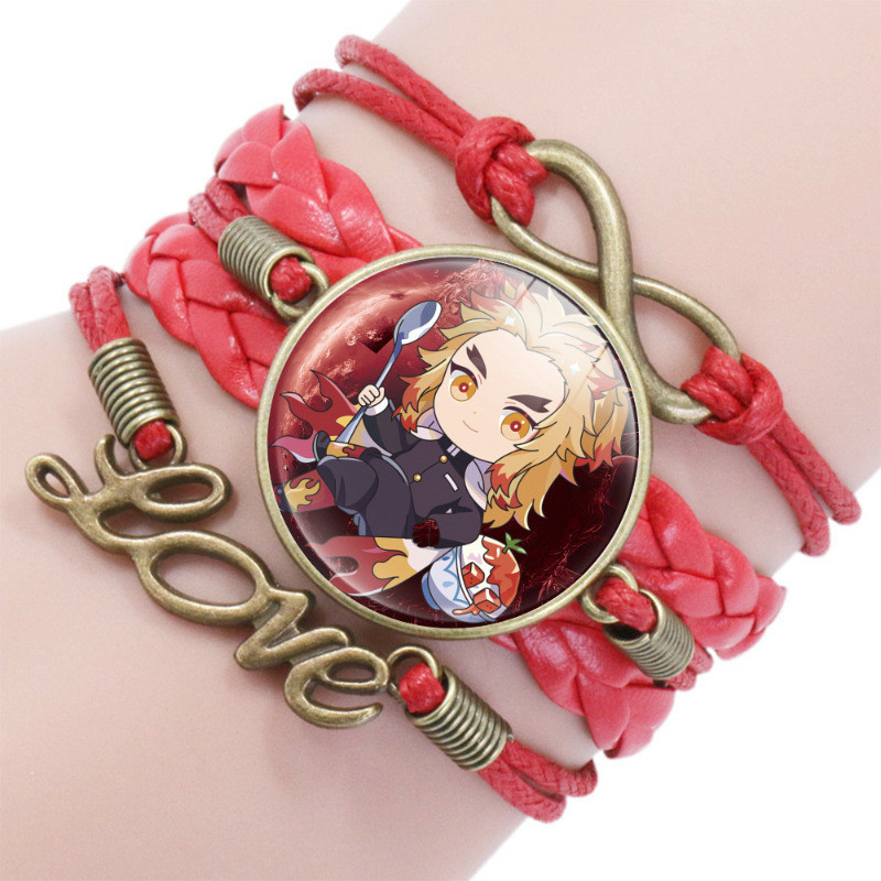 Demon Leather Red Slayer Bracelet With Beautiful Time Gem And Cartoon ...
