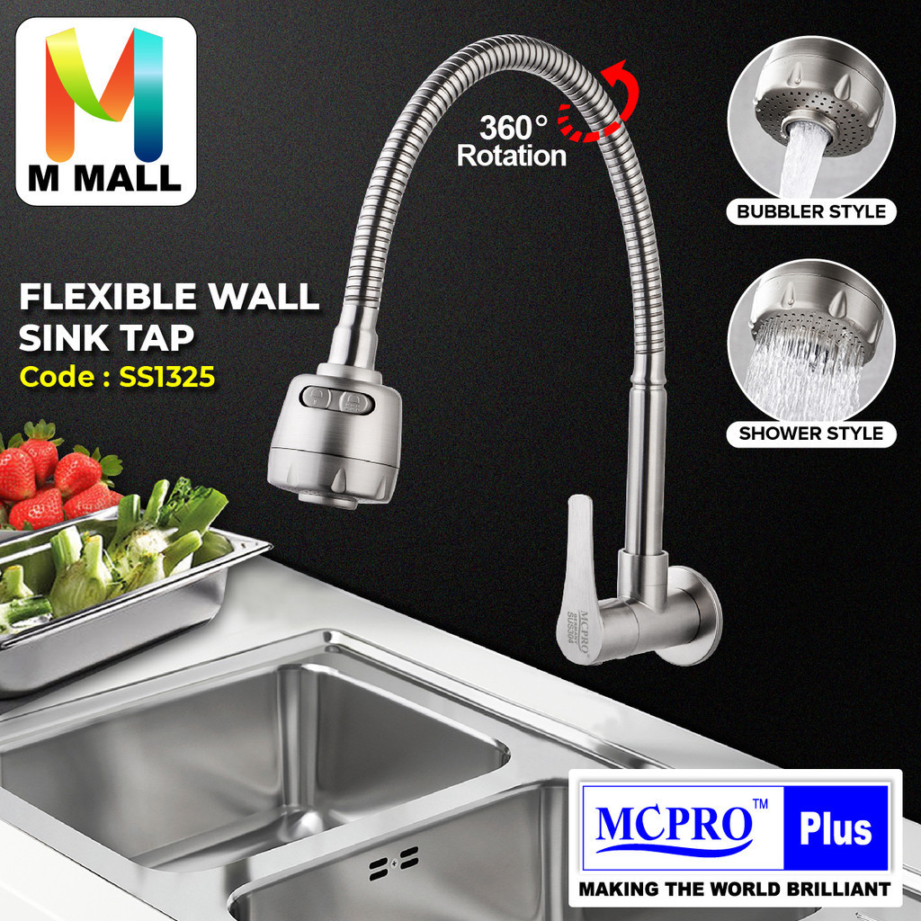 MCPRO SUS304 Stainless Steel Kitchen Faucet FLEXIBLE WALL SINK TAP WITH ...