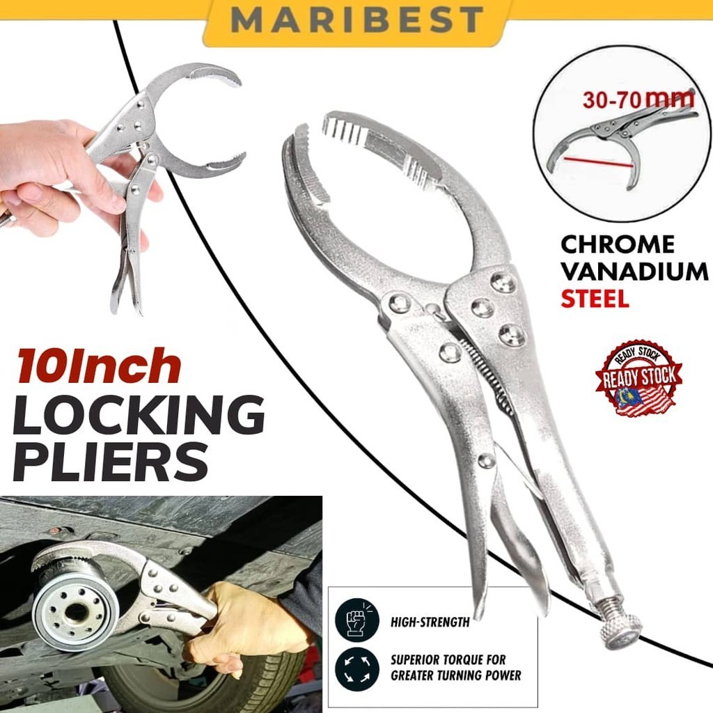 10"CRV Oil Filter Pliers Remover Wrench Tool Vice Locking Grip Vise Oil ...