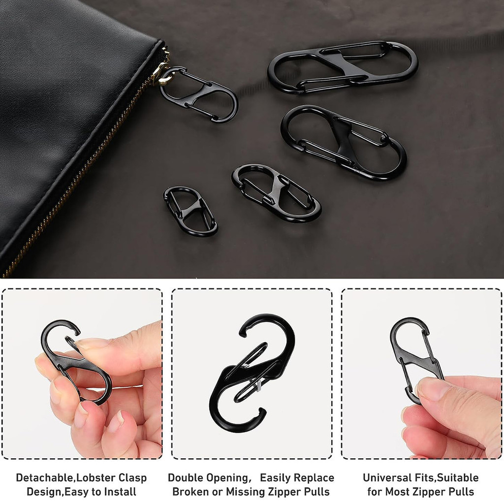 Zipper Clips Anti Theft Zipper Pull Locks Dual Spring S Carabiner ...
