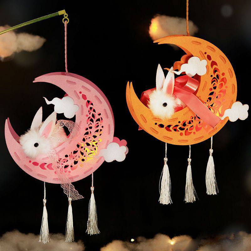 Moon Shape Rabbit Lantern Mid Autumn Handheld Lanterns Cute Funny Kids ...