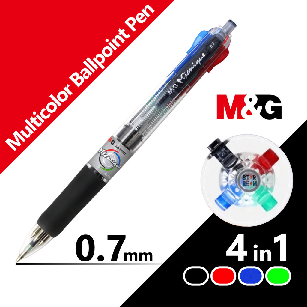 4 in 1 Multicolor Ballpoint Pen (0.7mm) M&G ABP80371 Ball Pen (Black ...