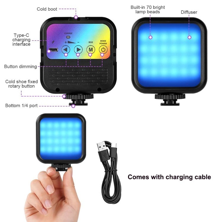Mini RGB LED Square Soft Light Fill Photography for Cameras Mobile ...