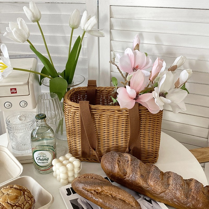 Sundries Basket with Handle Handmade Rattan Picnic Basket ...