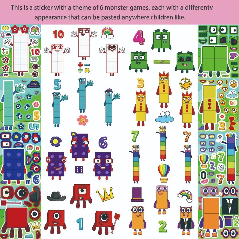 8PCS New Numberblocks Cute Digital Building Blocks Puzzle Stickers for ...