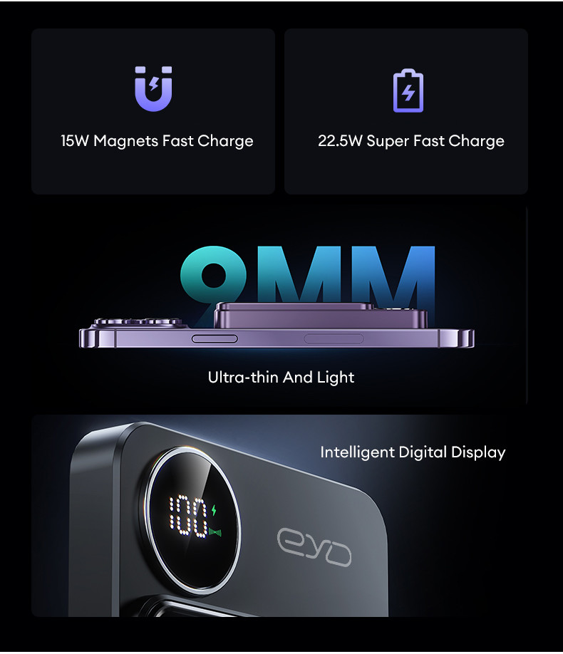 EYD JS37s Magnetic Wireless Power Bank 6000mAh PD22.5W Wired 15W ...