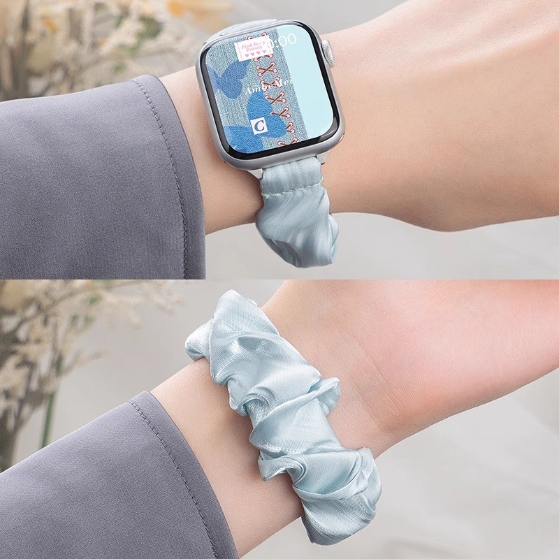 Ice Silk Elastic Scrunchie Strap for Apple Watch Series 10 42mm 46mm 7 ...