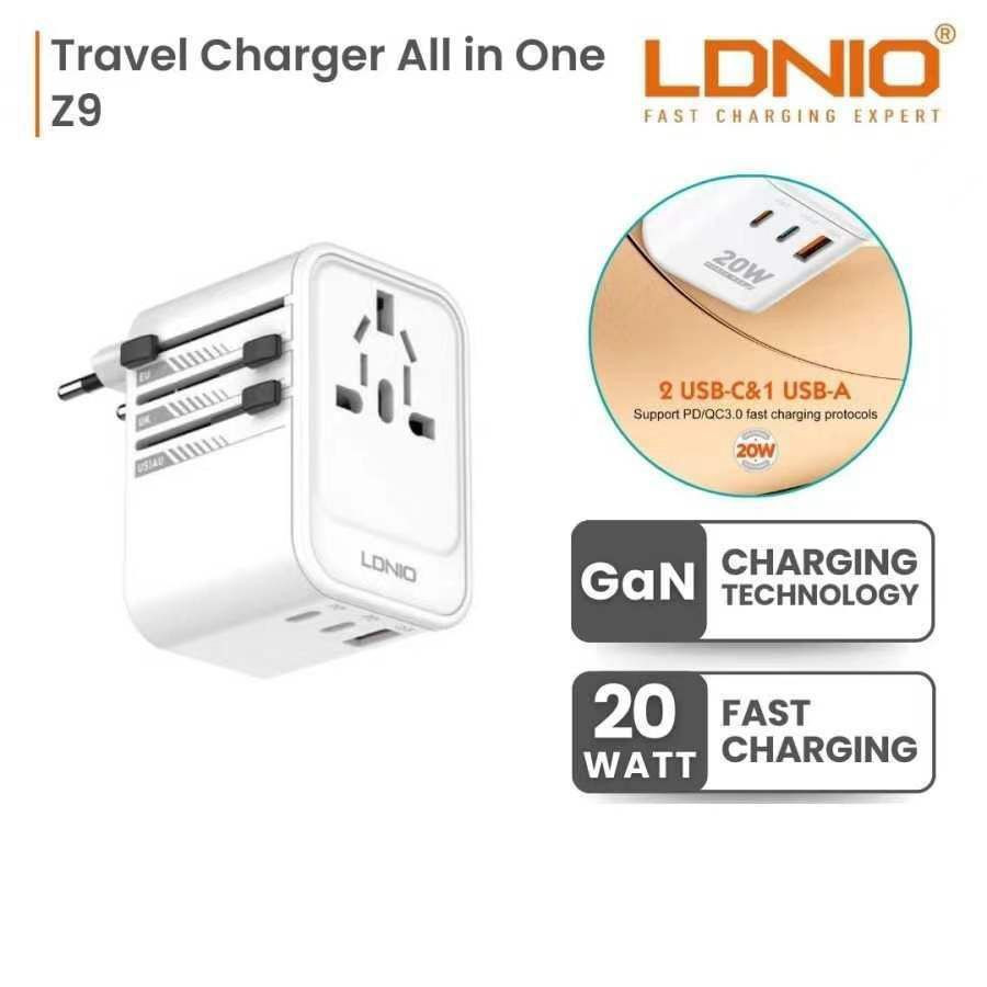 Ld.nio Z9 20W GaN Universal Travel Adapter Charger PD20W + QC3.0 Super ...