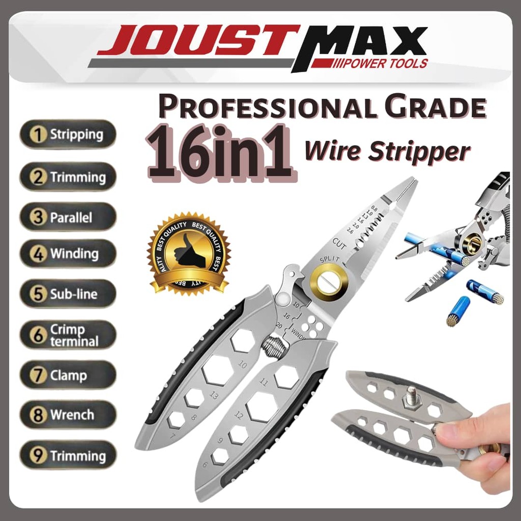 16 IN 1 Multipurpose 7 INCH Wire Stripper and Crimping Tool Multi ...