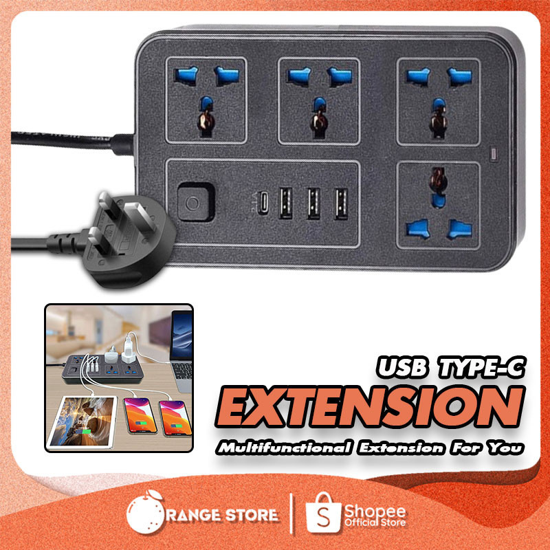 Power Socket Extension Plug With Usb Port Usb Type C Universal Malaysia 3 Pin Plug Wayar 3 4 5