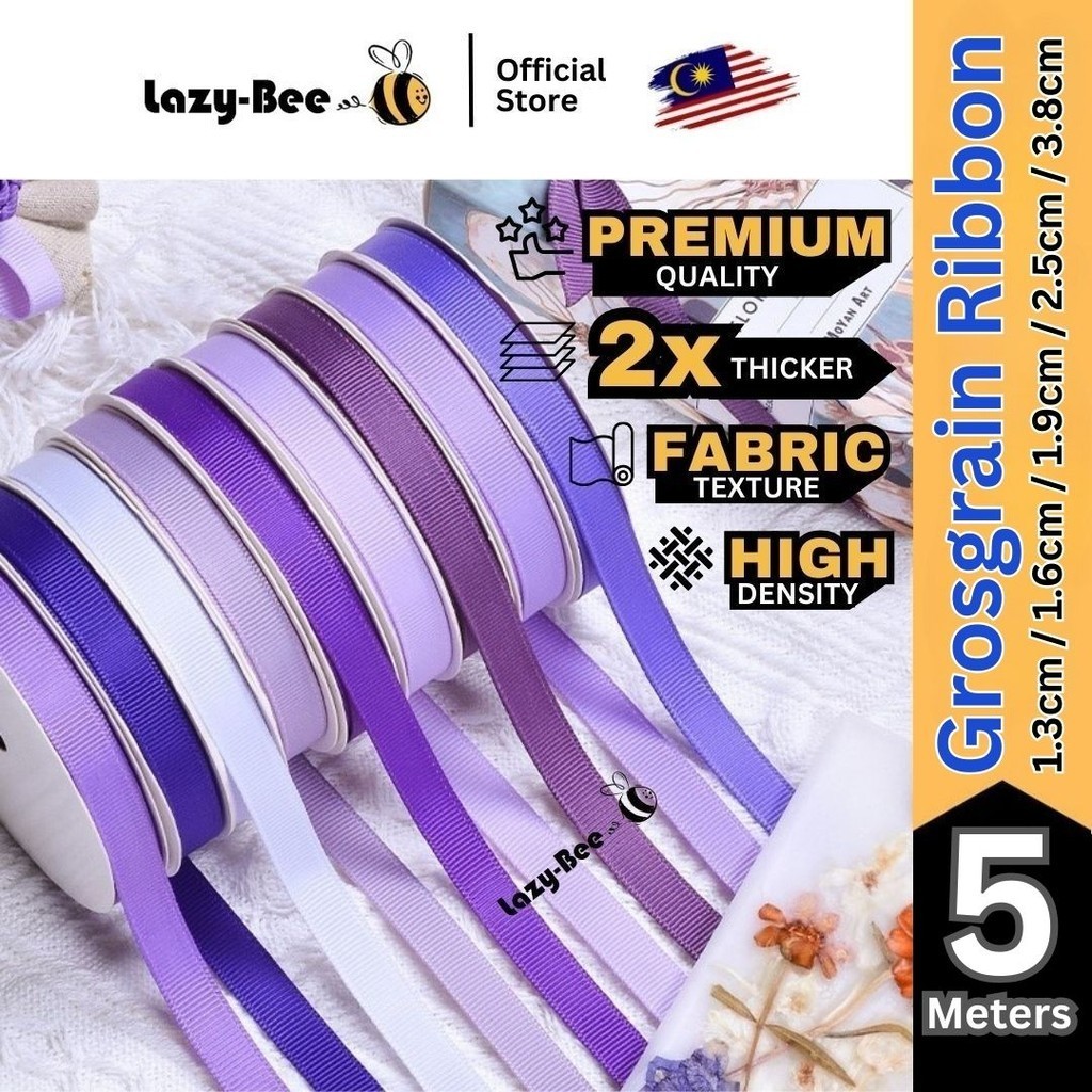 LAZY BEE 5 meter Purple Violet Orchid Lilac Grosgrain Ribbon Reben Door ...