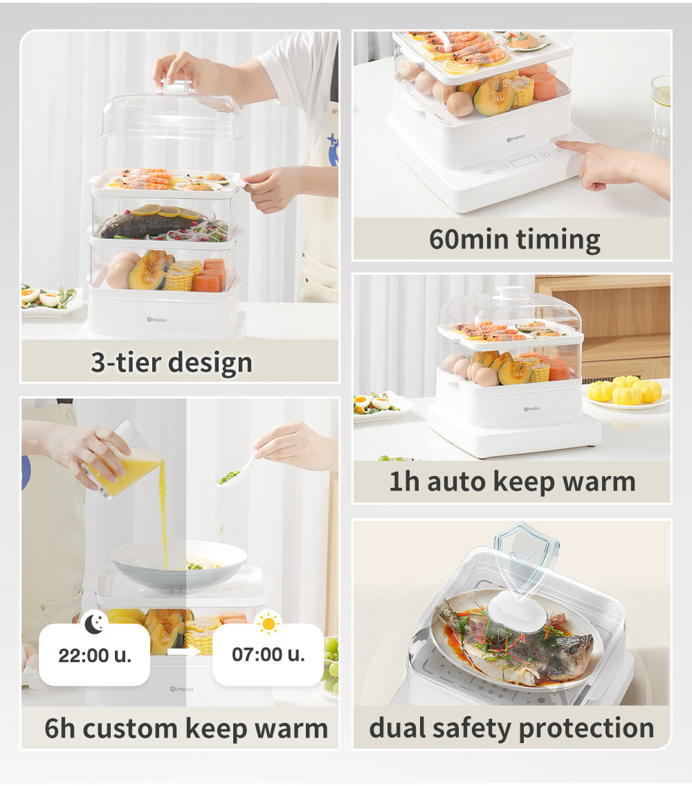 Simplus Electric Food Steamer | 3-Tier 14L Capacity | 1200W High Power ...