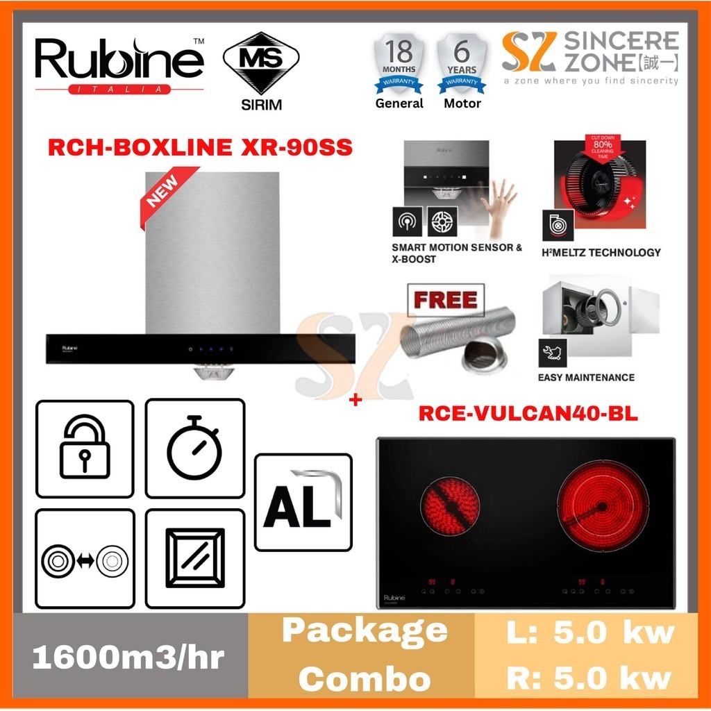 RUBINE RCH-BOXLINE XR90-SS COOKER HOOD WITH 1600 m³/hr+ Rubine RCE ...