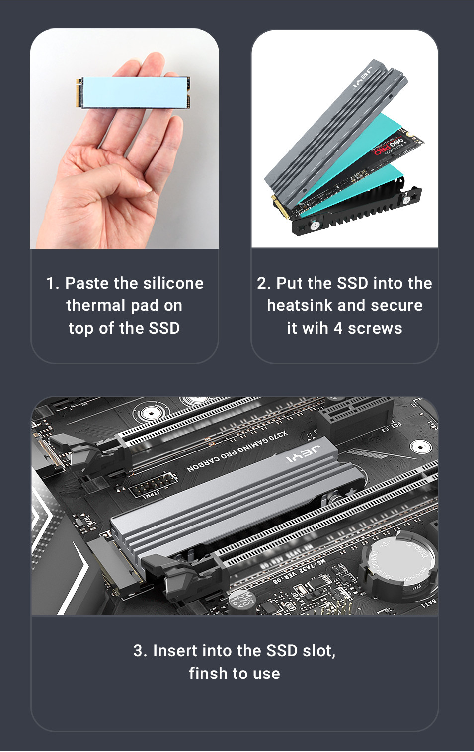 JEYI M.2 SSD Heatsink, NVME NGFF Cooling Aluminum Cooler Radiator with ...