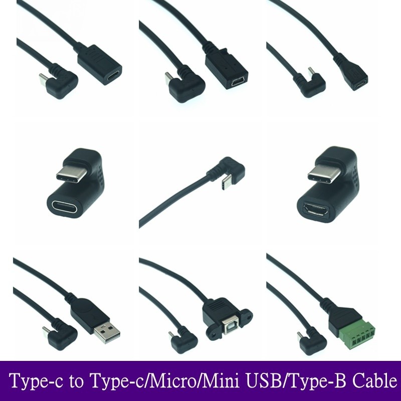180 Degree Up Right Angle USB 3.1 Type C Male to Female Micro Mini Type ...