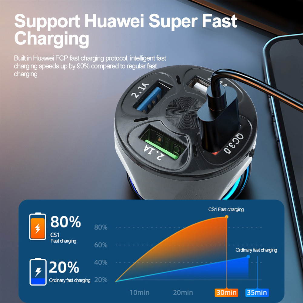 4 ports Car Charger With 3 Mode Data Cable 12V-24V Usb Fast Charging ...
