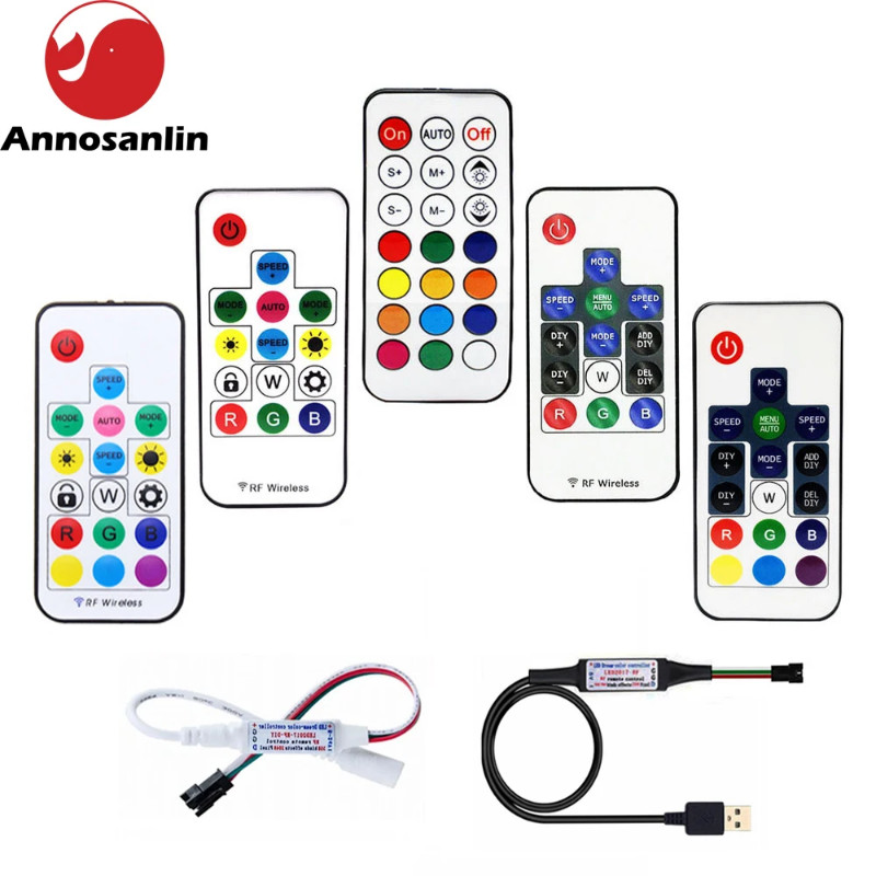 WS2812B WS2811 Pixel LED Strip Light Controller USB/DC 3 Keys RF 14/17 ...