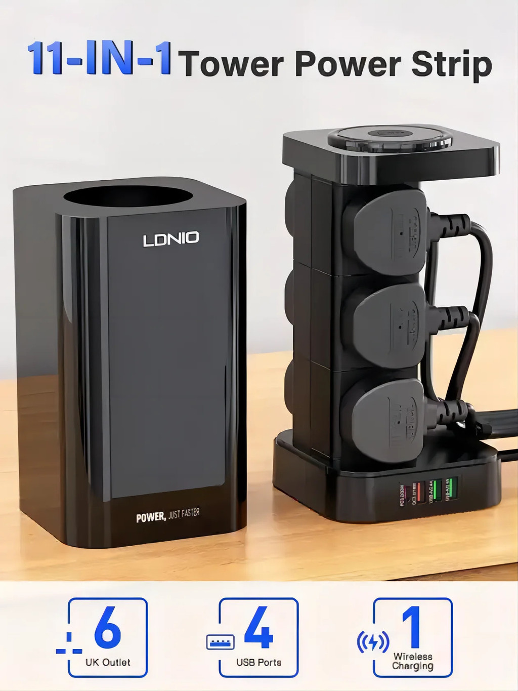 LDNIO UKCA Vertical Power Plug Tower Shape Extension Socket UK Outlet ...