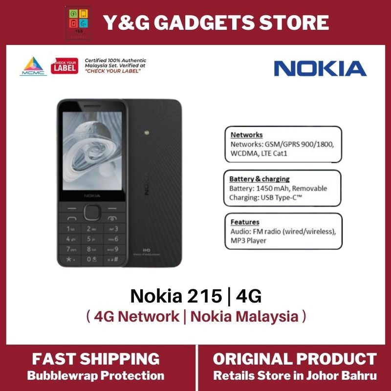 Nokia 215 4G | 1450mAh Battery Capacity | FM Radio (Wired / Wireless) | MP3 Player | USB Type-C ...