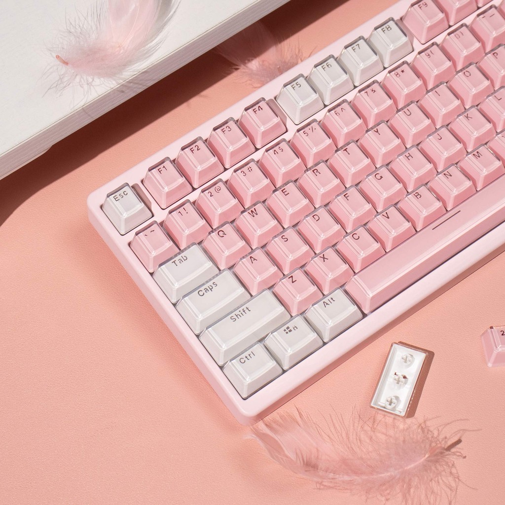 Crystal White Pink Jelly Keycaps OEM profile 104 Keys ABS Double shot ...