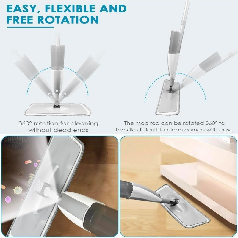 Spray Mop Spinner Head 360° Rotating Microfiber Pads for Hard Floors ...