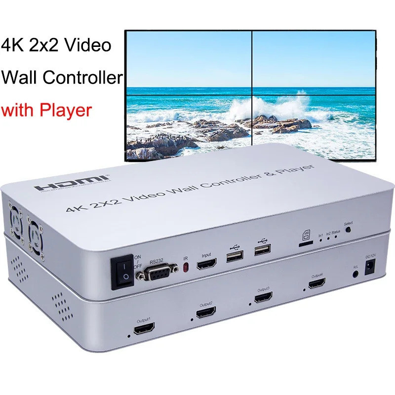 4K 2X2 Video Wall Controller Processor 4 TV Splicer HDMI Large Screen ...