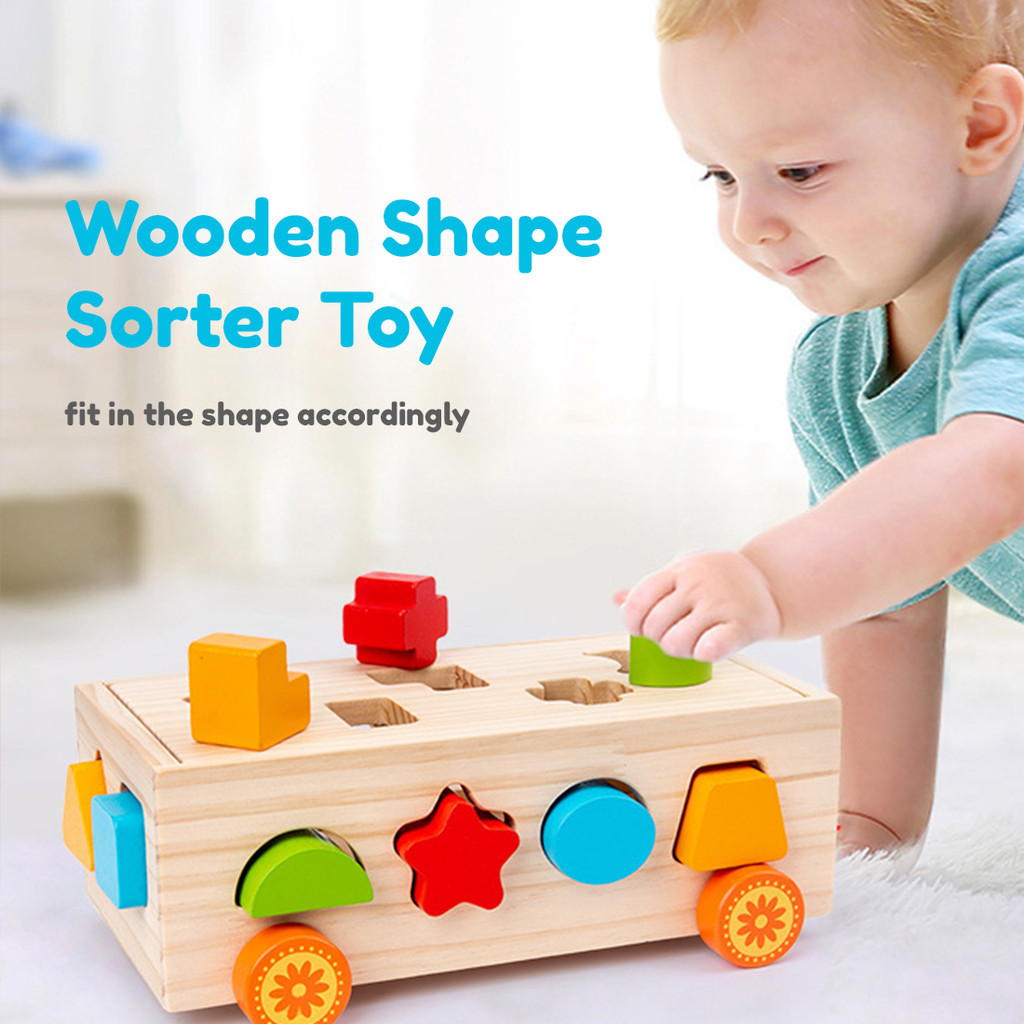 Realeos Kids Baby Wooden Toy Stacking Activity Cube Blocks Shape Color ...