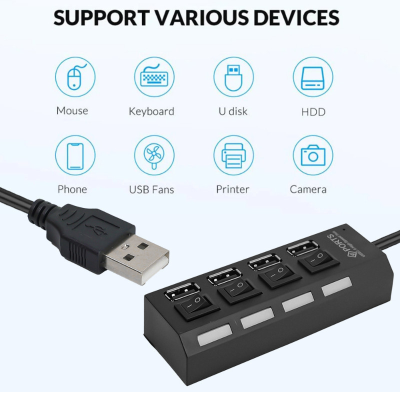 4 Ports High Speed USB 2.0 Hub - for PC, Laptop, Light String - Multi ...