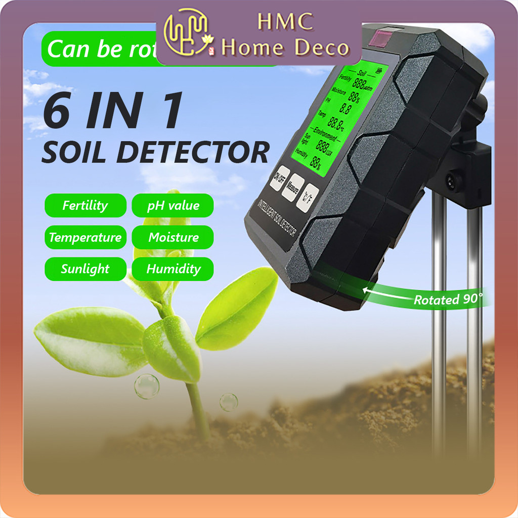 6 in 1 Soil Detector Moisture Meter Sunlight pH Fertility Humidity ...