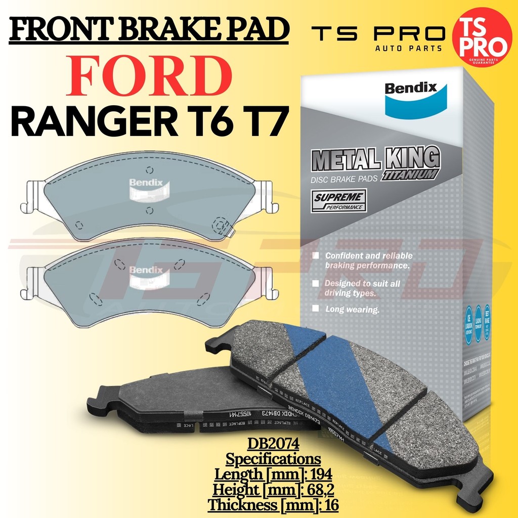 Ford Ranger T6 T7 Bendix Metal King Front Disk Brake Pad Disc Brek ...