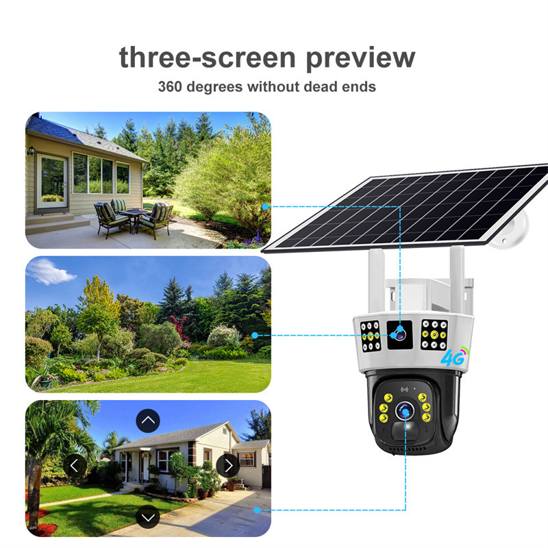 Solar ptz 4G solar camera three-screen outdoor waterproof wireless WiFi ...
