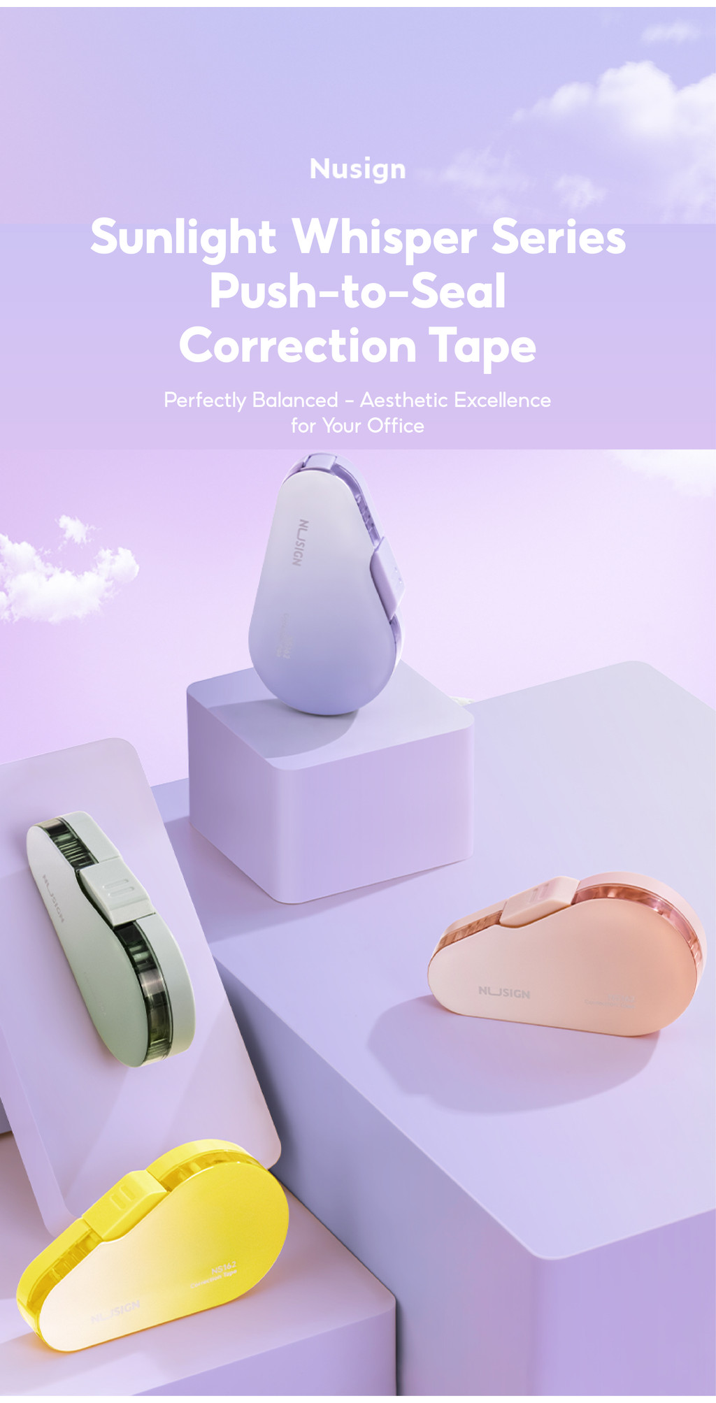 Deli Nusign Sunlight Whisper Series Correction Tape (5mm x 12m) Push-to-Seal Design School ...