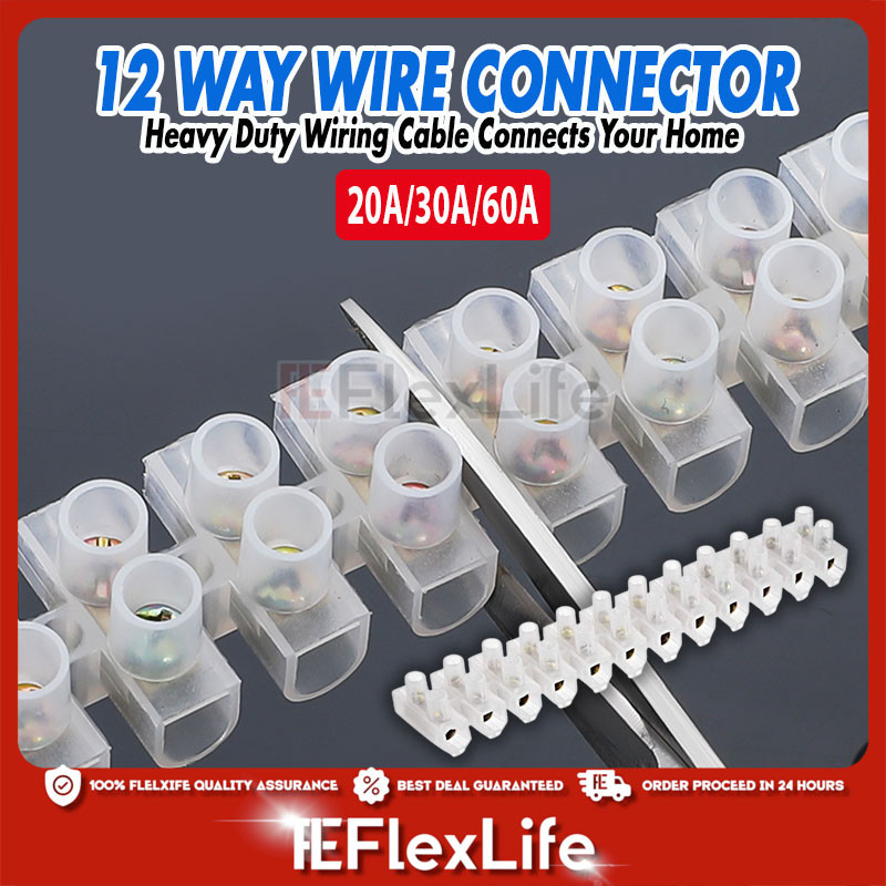 Wire Connector 12 Way PVC Terminal Block Wiring Connector Penyambung ...